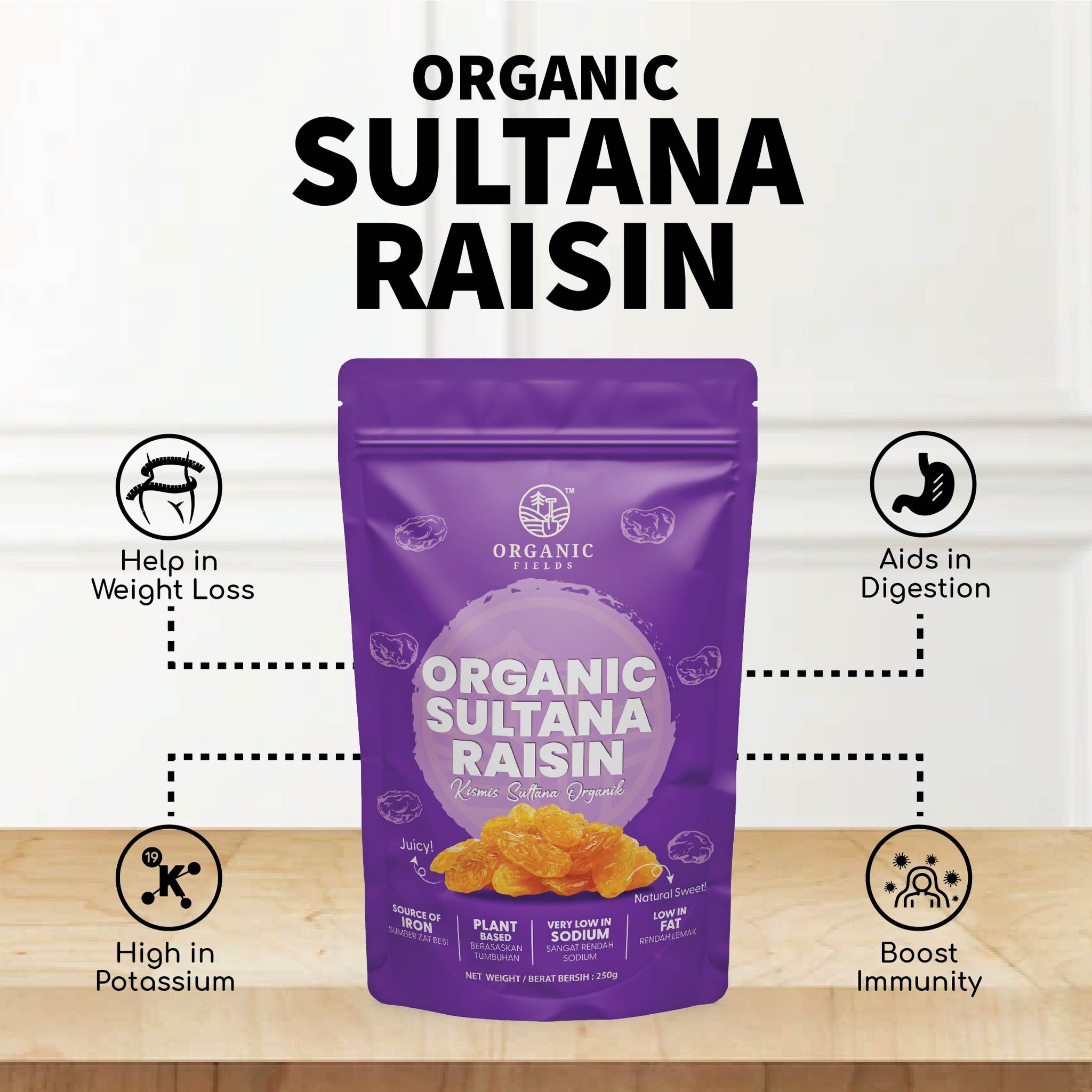 Organic Sultana Raisin 250gm – ORGANIC FIELDS